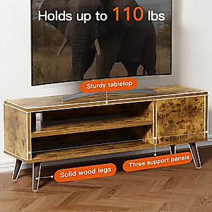 Retro TV Stand with Storage for TVs up to 55 in, Rustic Brown TV Stand for Media, Mid Century Modern TV Stand & Entertainment Center with Shlef，Wood TV Console Table for Living Room Bedroom, APRTS01