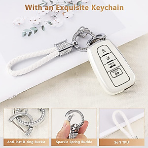 PIFOOG Key Fob Cover for Toyota Camry RAV4 Corolla C-HR Avalon Highlander Prius Smart Keys Case Shell Protector Bling Keychain Accessories 4 Button TPU Girly Women White Silver