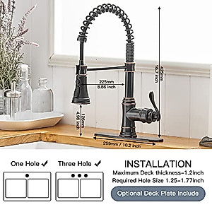 Homevacious Oil Rubbed Bronze Single Handle Pull Down Sprayer Faucet with 3 Function Spring High Arc for Kitchen Sink