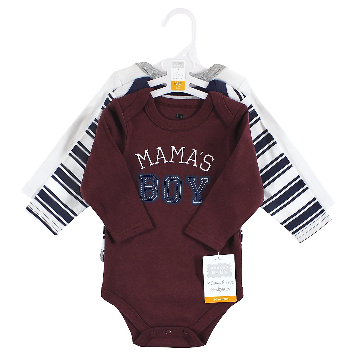 Hudson Baby Unisex Baby Cotton Long-Sleeve Bodysuits Mamas Boy, 3-6 Months