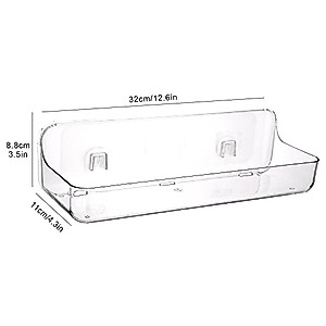 ROSELIFE Sticky Shower Shelf, Sticky Bathroom Basket, Bar Storage Tray, Maxload 13 lb, Punchless, Wall Mounted Storage Saver Rack for Home Kitchen, Bathroom Shower, Clear, Widen