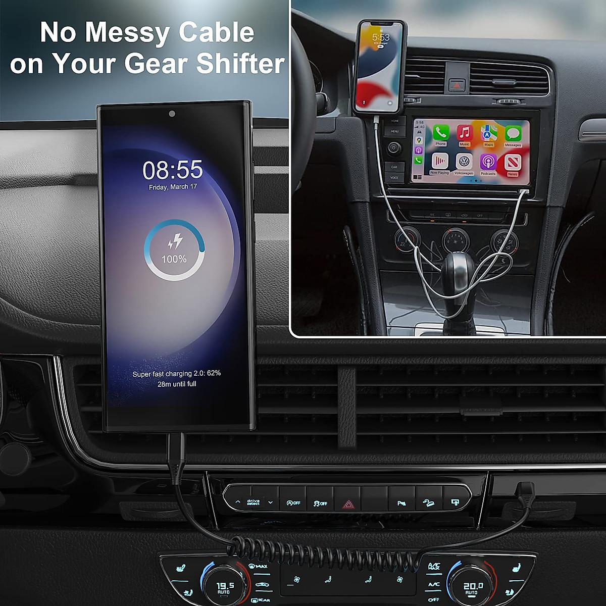 Retractable USB C Cable, 2Pack 3ft Coiled USB-C to Type C Fast Charge Cord for Car, USB-C Charging Cable for iPhone 15/15 Pro Max, Pixel 8 7 Pro 7a 6 5 4 XL,Samsung Galaxy S24 S23 Ultra S22 A54 A14 5G