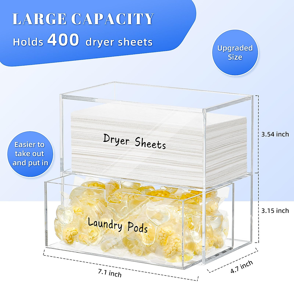 Dryer Sheet Holder, Dryer Sheet Container with Dryer Sheet Label, Acrylic Dryer Sheet Dispenser, Clear Laundry Room Organizer with Laundry Room Labels for Dryer Sheets, Laundry Pods, Dryer Balls