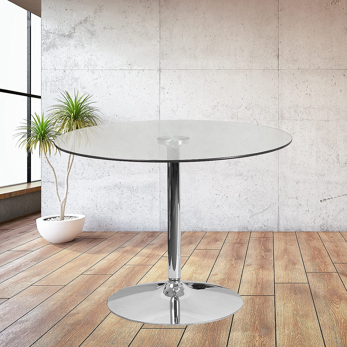 Flash Furniture Hills 39.25'' Round Glass Dining Table with 29''H Chrome Base, Decorative Narrow Round Tempered Glass Cocktail Table, Clear/Silver
