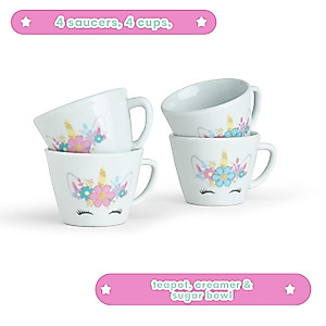 Porcelain Tea Set for Girls - Pink Ceramic Tea Cups with Pink Box - Tea Glass Toy for Kids and Girls Tea Party - Ideal Gift for Toddlers and Children's Ages 3 Years Old - Unicorn Design, 13 Pieces