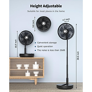 ICEBIRDS Portable Oscillating Standing Fan, 10" Foldaway Desk Fan, 10800mah Rechargeable Quiet Height Adjustable Floor Fan, 50H Working Time, Pedestal Fans for Indoor, Outdoor Camping