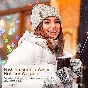 Womens Winter Knitted Beanie Hat 3PCS,Warm Knit Fashionable Caps,Womens Beanie for Fall Cold Weather Color1