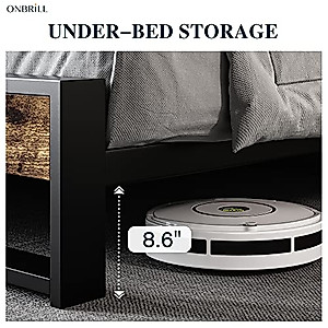 ONBRILL Twin Size Metal Bed Frame with Wooden Headboard and Footboard, Platform Bed with Under-Bed Storage, Noise-Free, No Box Spring Needed, Rustic Brown and Black