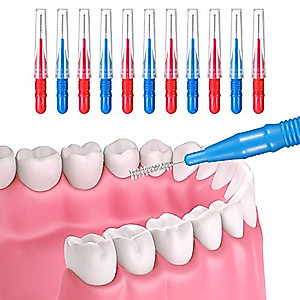 150 Pieces Interdental Brush Toothpick Tooth Flossing Head Oral Interdental Brush Flosser Toothpick Cleaners Tooth Cleaning Tool (Red, Blue,0.1 Inch, 0.12 Inch)
