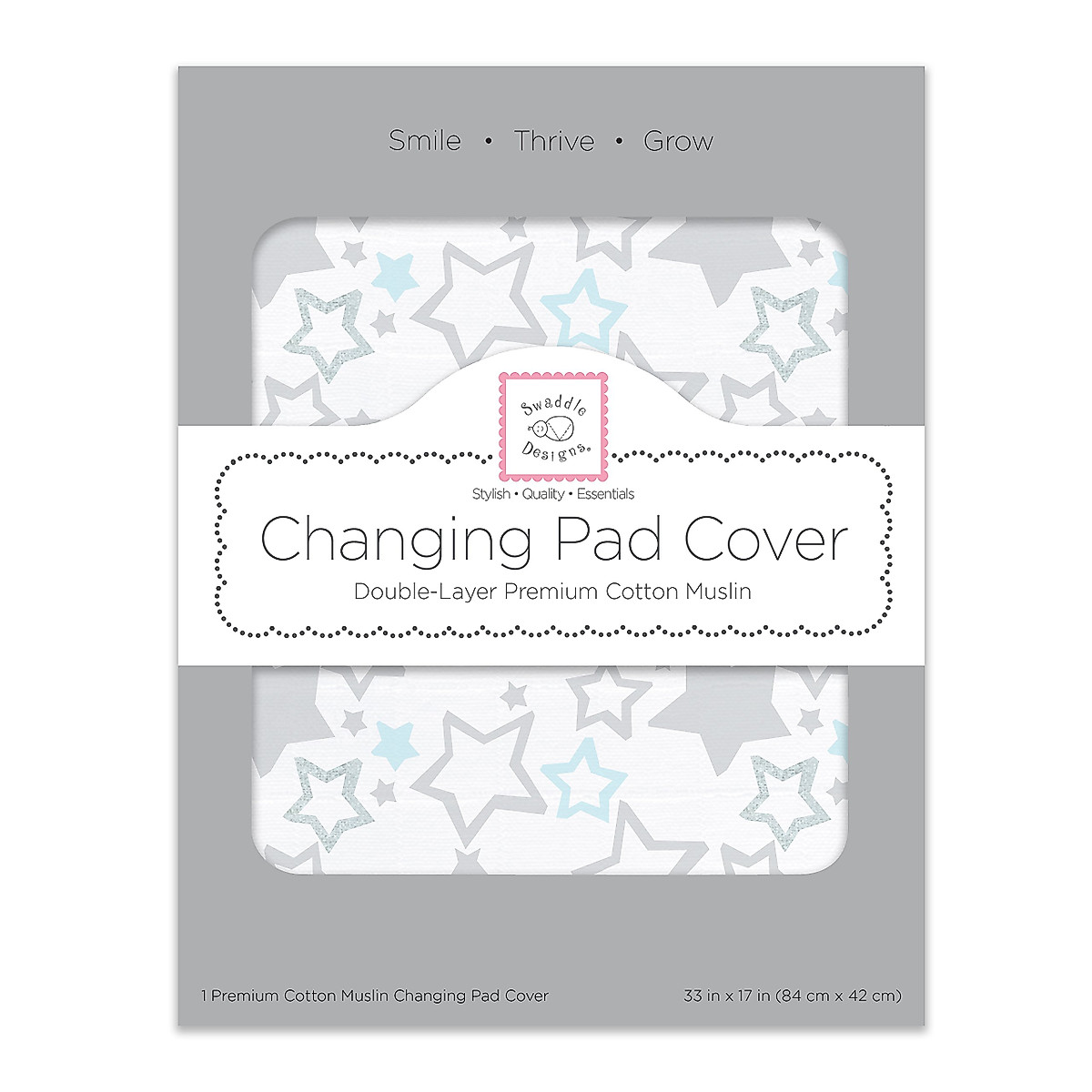 Softest Cotton Muslin Changing Pad Cover, Pastel Blue & Sterling Starshine