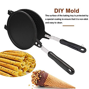 Double Side Waffle Maker Non Stick Waffle Irons Mold Pan Egg Roll Maker DIY Ice Cream Pancake Cone Maker Omelet Dessert Cooking Baking Tool for Home Kitchen Restaurant Snack Stand Cake Shop (6.7in)