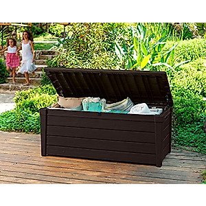 Keter Brightwood 120 Gallon Outdoor Resin Garden Patio Storage Furniture Deck Box