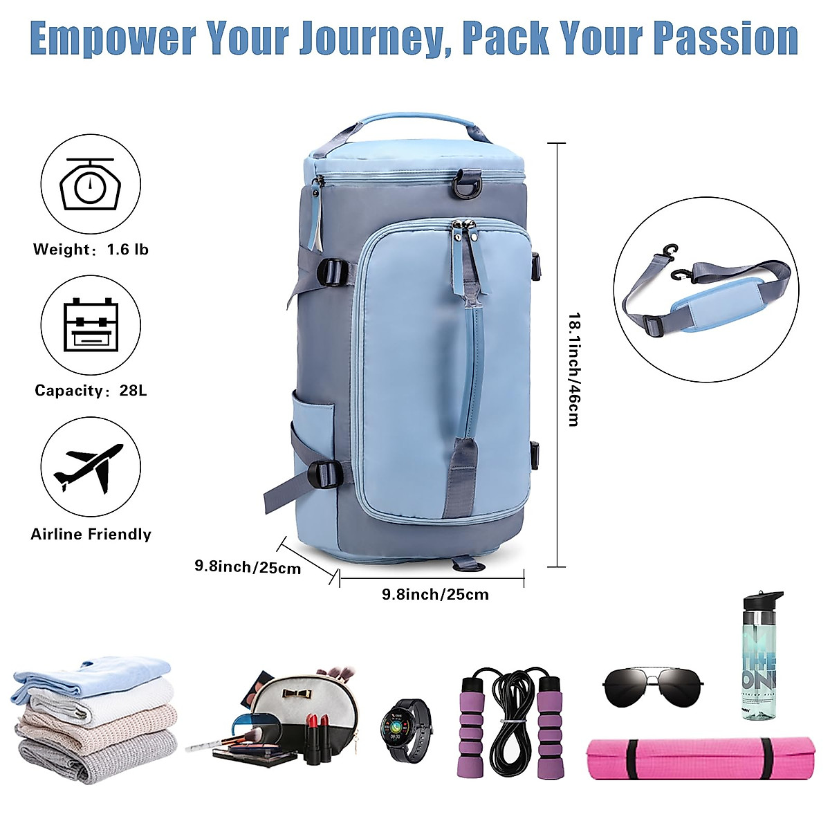 ACESAK Gym Bag for Women - Small Sports Duffle Bag with Shoes Compartment & Wet Pocket - 28L Gym Accessories Backpack Workout Bag Waterproof Carry On Rucksack Daypack