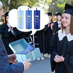 Blushtier 6 Pcs Class of 2025 Graduation Gifts Bulk 16oz Matte Graduation Cups 2025 Inspirational Tumbler with Lid and Straw Plastic Drinking Tumbler for Teen High School Grad Party Favors (Blue)