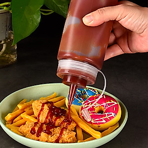 SCWBOEII 6 PCS 12oz Plastic Condiment Squeeze Bottles, Translucent Ketchup Bottles with Measurements For Condiments Olive Ketchup Sauces Dressings and More