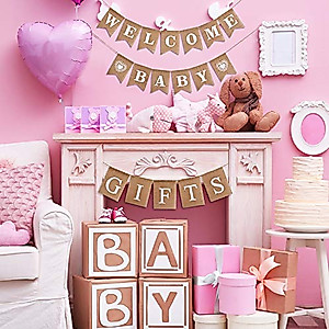 3 Pieces Welcome Baby Banner Gift Burlap Banner Baby Shower Banner Bunting Garland for Baby Shower Party Ornament Favors(Khaki)