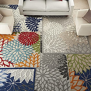 Nourison Aloha Indoor/Outdoor Green 7'10" x 10'6" Area Rug, Tropical, Botanical, Easy Clean, Non Shedding, Bed Room, Living Room, Dining Room, Deck, Backyard, Patio (8x10)