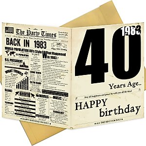 algpty Vintage Large 40th Birthday Card, 40th Birthday Gift for Men Women, 40th Birthday Decorations, 40th 1983 Birthday Gifts Ideas for Dad Mom, Jumbo 40 Year Old Greeting Card for Wife and Husband