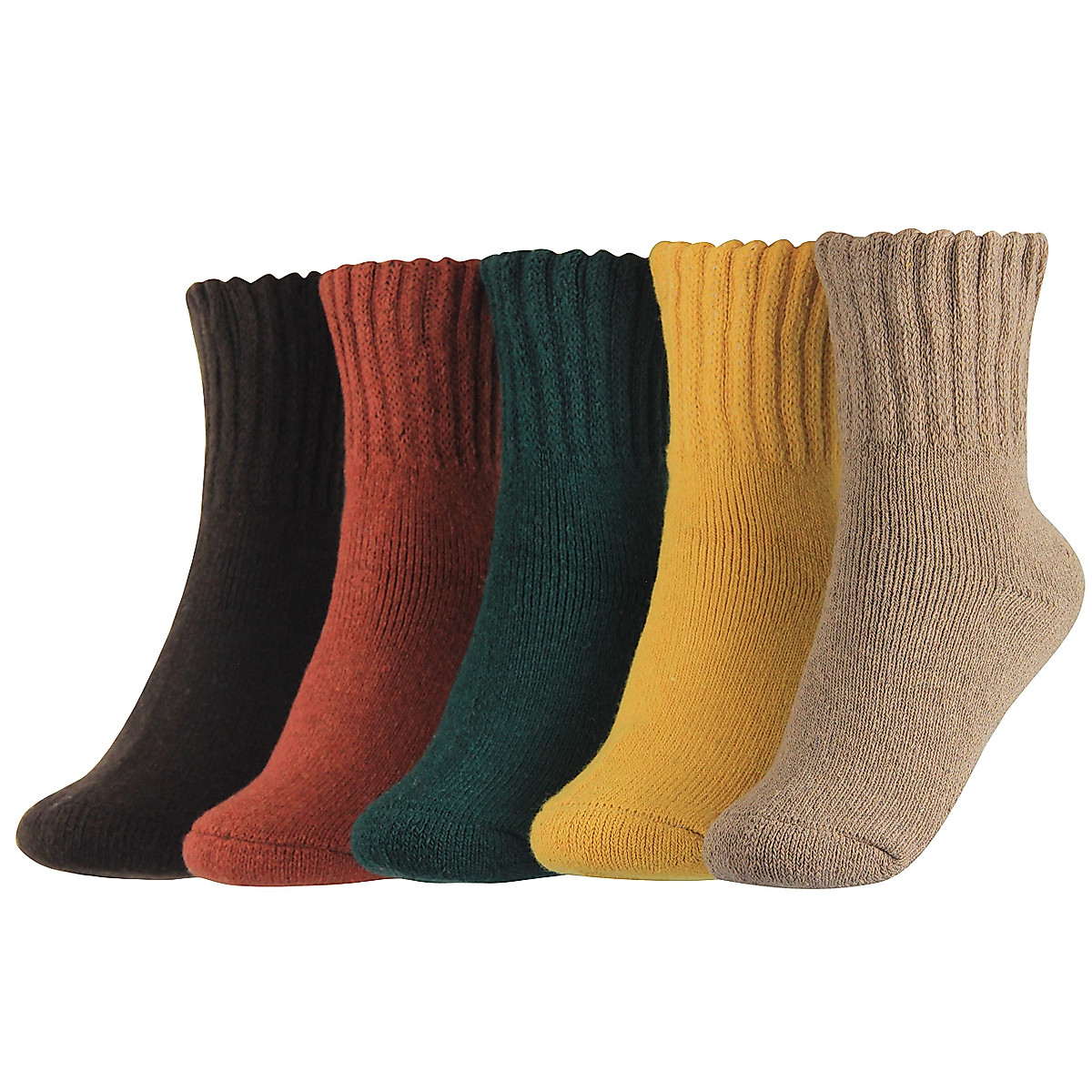 BenSorts Winter Solid Boots Socks for Women Thick Warm Cozy Crew Socks 5 Pair Pack Brown Red Green Yellow Khaki Stocking Stuffers Gifts