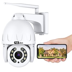 FUSWLAN 5MP PTZ Security Camera Outdoor, 5X Optical Zoom WiFi Cameras with Auto Tracking, Floodlight Full-Color Night Vision, Pan Tilt IP Camera, Humanoid Detection, Two-Way Audio, SD Card Storage