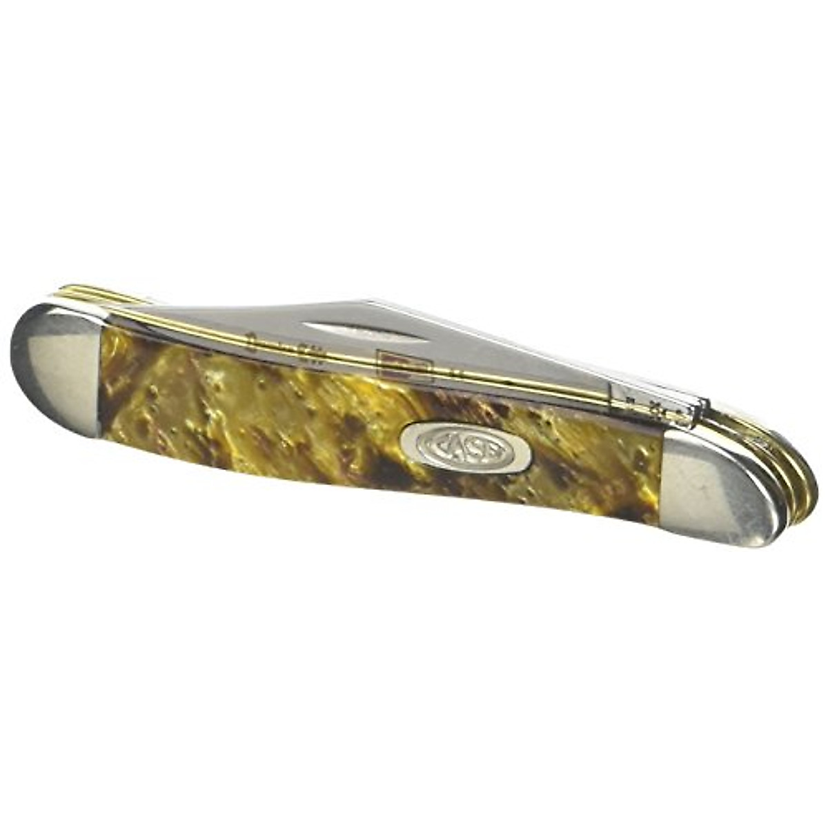 Case Cutlery 9220BR Butter Rum Corelon Peanut Pocket Knife with Stainless Steel Blades, Gold, White and Black Mixed Corelon