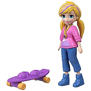 Polly Pocket 3" Doll with Iconic Outfit & Clip On Skateboard with Rolling Wheels