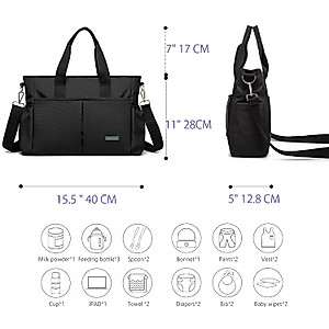 ROYALFAIR Diaper Bag Tote Bag for Toddler Mommy Messenger Tote Diaper Bags Purse with Stroller Hook (Medium,Black)