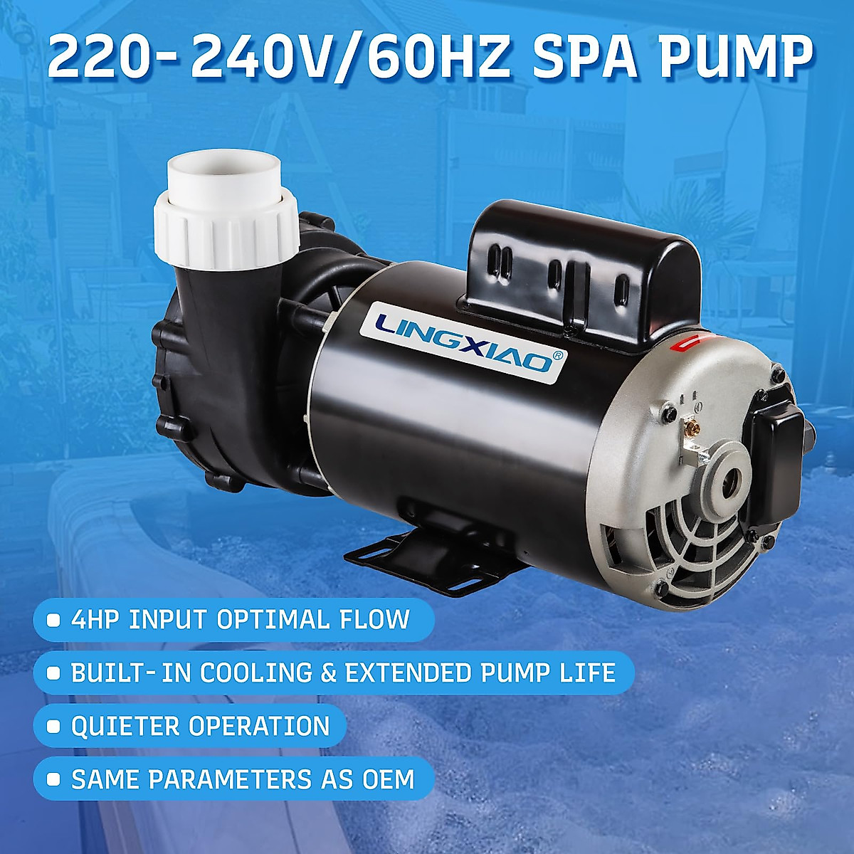 LINGXIAO SPA Pump, 4HP Hot Tub Pump - 2 Speed LX SPA Pump Motor 220-240V, 2" Port, 56 Frame (Model: 56WUA400-II)