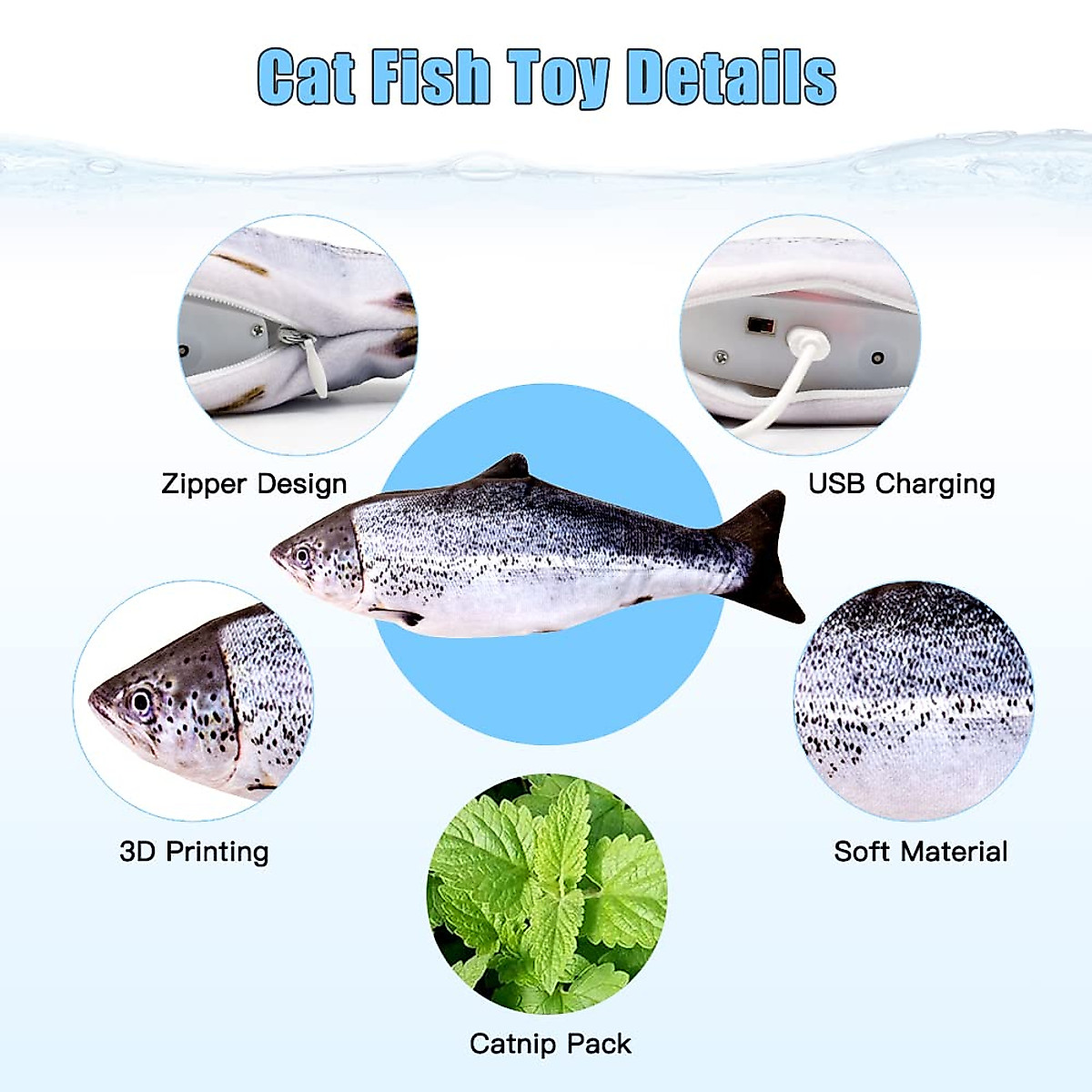 TOOGE 2 Pack 11" Floppy Fish Cat Toys with SilverVine and Catnip for Indoor Cats Interactive Flopping Fish Cat Kicker Catnip Toys for Cats Puppy Small Dogs