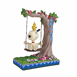 Enesco Jim Shore Peanuts Snoopy and Woodstock on Swing 8 Inch Tall Figurine 6011961, Multicolor