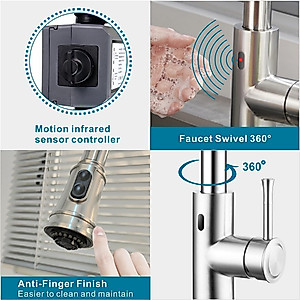 Touchless Kitchen Faucet Automatic Smart Faucet with Pull Down Sprayer Stainless Steel Brushed Nickel Single Handle Motion Sensor Activated Faucet