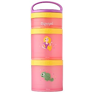 Whiskware Disney Princess Stackable Snack Containers for Kids and Toddlers, 3 Stackable Snack Cups for School and Travel, Rapunzel and Pascal