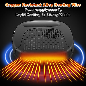 BESWORLDS Car Heater, 12V 150W Windshield Defogger Defroster Car Heater Fast Heating & Cooling 2 in 1 Modeswith That Plugs into Cigarette Lighter, Black Car Heater