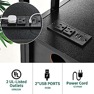 YITAHOME Wood File Cabinet with Charging Station, Rolling Filing Cabinet Cart with Door, Industrial Nightstand with Printer Shelf for Home Office, Bedroom, Living Room, Entryway, Black