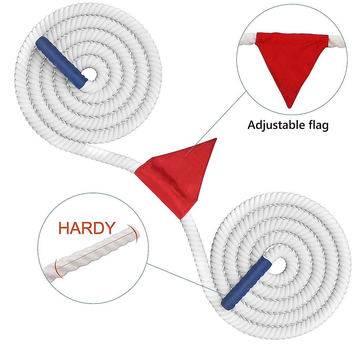 X XBEN 35 Feet Tug of War Rope with Flag for Kids, Teens and Adults, Soft Polypropylene Rope Games for Team Building Activities, Family Reunion, Birthday Party-15 ft,55 ft,110 ft White