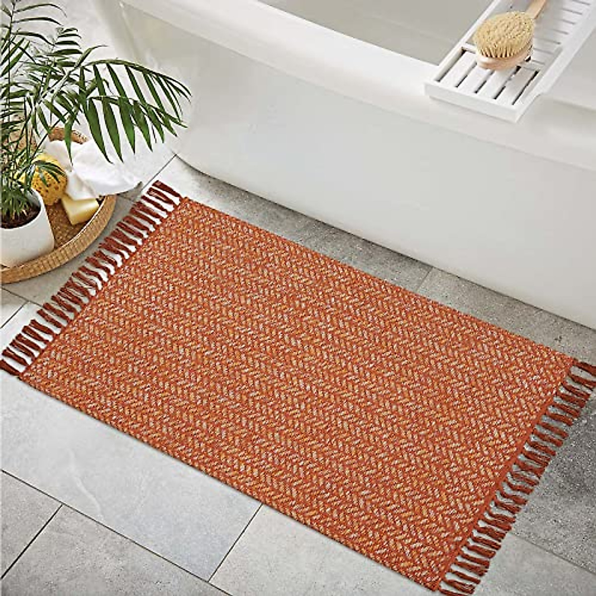 Lahome Boho Kitchen Rug, 2x3 Bathroom Rug Lightweight Indoor Door Mats for Entryway Small Cotton Area Rug with Tassels, Farmhouse Washable Throw Rug Low Pile Carpet for Bedroom Gifts