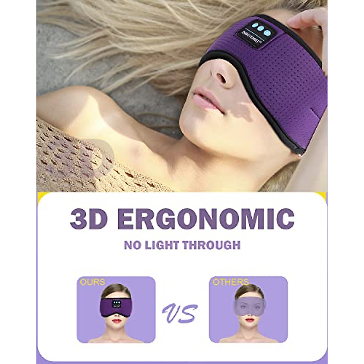 Sleep Headphones, White Noise Sleep Mask 3D Music Bluetooth Sleeping Eye Mask Sleeping Headphones for Side Sleepers Sleep Mask with Bluetooth Headphones Gifts for Men Women