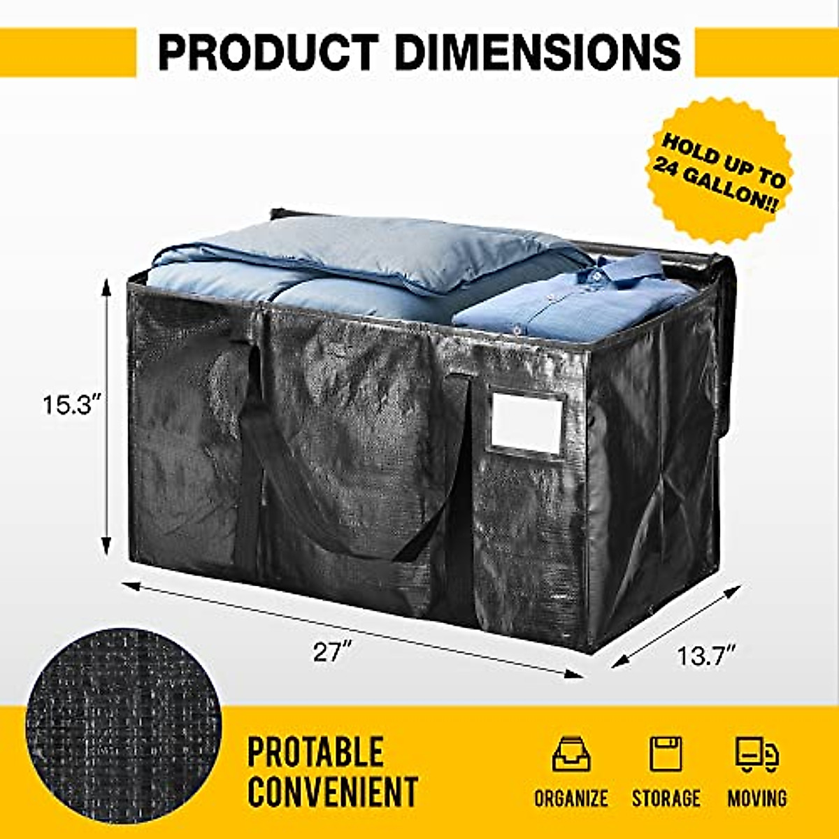 Heavy Duty Moving Bags, Extra Large Storage Totes for Space Saving, Carrying Handles and Marking Card Pocket for Moving, Organizer, Camping and Travel 94L (8 Pack)