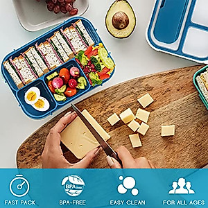 Lunch Box Kids, Bento Box Adult Lunch Box, Lunch Containers for Adults Kids Toddler, 1300ML-4 Compartment Bento Lunch Box w/ Food Picks Cake Cups, Microwave/Dishwasher/Freezer Safe, BPA Free (Blue)
