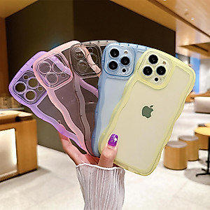 SKYLMW Compatible with iPhone 14 Pro Max Case 6.7" 2022, Cute Kawaii Curly Wave Frame Shape Soft Silicone Shockproof Protective Phone Cover for Women Girls, Clear/Purple