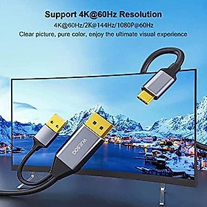WJESOG DisplayPort to USB C Cable 6.6ft 4K@60Hz with USB Cable Adapter,DP Male to Type-C Male Converter Support Touch with Nreal Air VR, MacBook Pro/Air 2020/2018, iPad Pro/Air, XPS