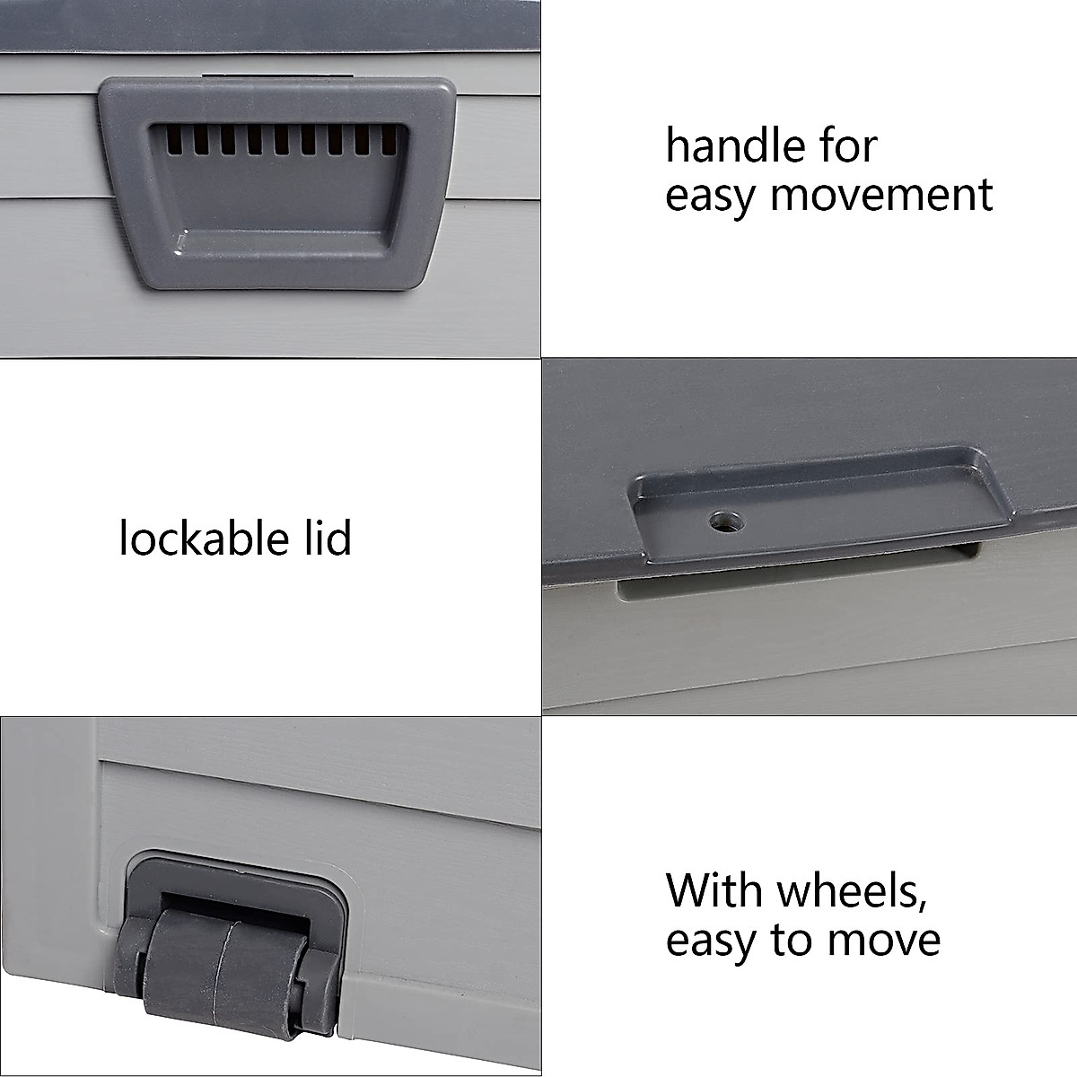 HomVent 75 Gallon Resin Deck Storage Box, Waterproof Outdoor Garden Deck Bin Patio Storage Deck Box with 2 Wheels, Outdoor Storage Container Furniture for Patio, Pool, Garden, Garage (Grey)