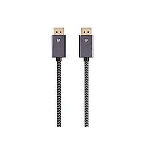 Monoprice DisplayPort 1.4 EasyPlug Nylon Braided Cable - 12 Feet - Gray | Up to 32.4 Gbps, 8K@60Hz, DPCP, HDCP, 3D Video, HBR3, DSC 1.2