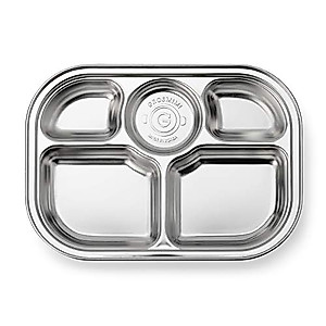 Grosmimi Eco Friendly 304 Stainless Steel Toddler Kid Feeding Divided Plate (5-Section+ Silicone Suction)