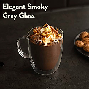 JOYFUL HOME Double Wall Glass Coffee Mugs - 12 oz. Insulated Double Walled, Smoky Gray Borosilicate Glass with Large Handle for Coffee, Cocoa and Tea (Set of 2)