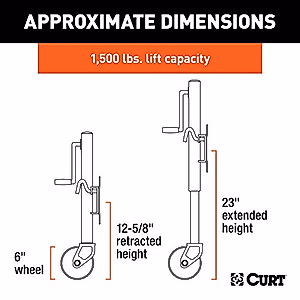 CURT 28156 Marine Boat Trailer Jack with 6-Inch Wheels, 1,500 lbs. 10-3/8 Inches Vertical Travel, White