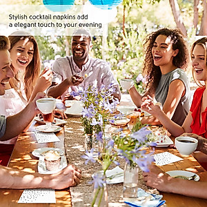 Stylish 5x5 Inch Silver Napkins - 100 Pack of White and Silver Cocktail Napkins - Disposable 3 Ply Beverage Napkins or Dessert Napkins - White Party Napkins for Wedding Napkins for Reception…