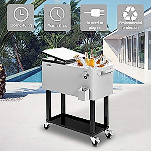 VINGLI 80 Quart Rolling Ice Chest, Portable Patio Party Bar Drink Cooler Cart, with Shelf, Beverage Pool with Bottle Opener,Grey
