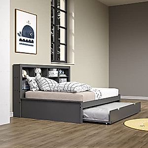 Donco Kids Equable Modern Full Bookcase Daybed with Trundle in Dark Grey Finish