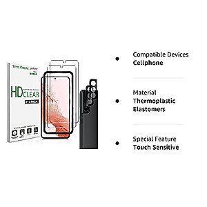 amFilm Hybrid Screen Protector for Samsung Galaxy S22 Plus 5g 6.6 inch, Samsung Galaxy S22 + 5g 6.6 inch, Fingerprint Compatible, Camera Lens Protector, HD Clear, Thermoplastic Elastomers, 2 Pack